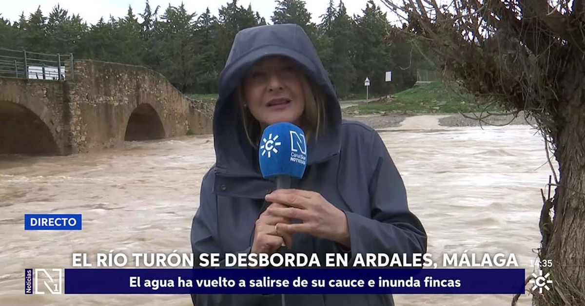 El Turón se desborda en Ardales inundando caminos y fincas