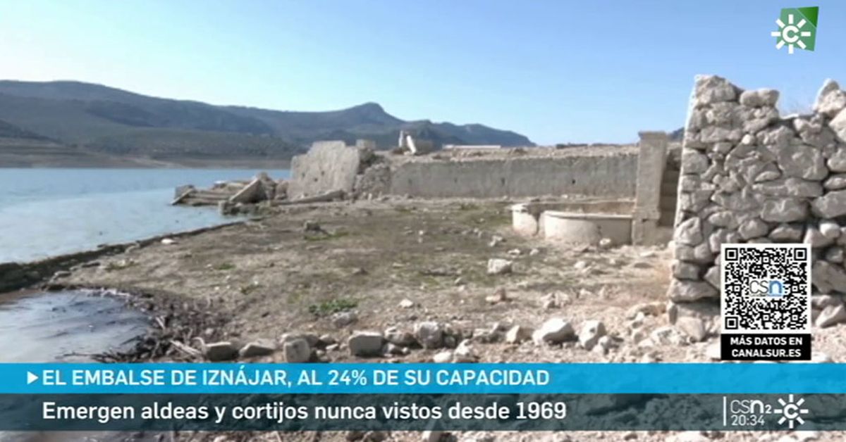 La insólita imagen del pantano de Iznájar, a niveles de los 80